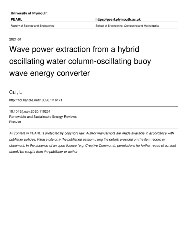 (PDF) Wave power extraction from a hybrid oscillating water column-oscillating buoy wave energy ...