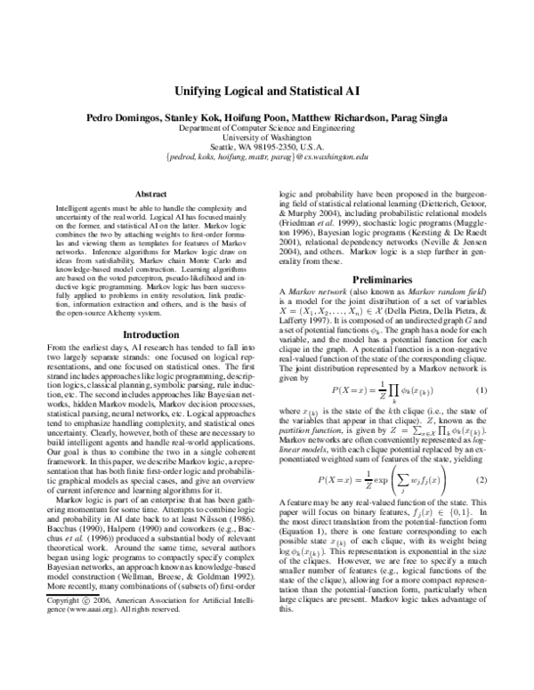 (PDF) Unifying Logical and Statistical AI
