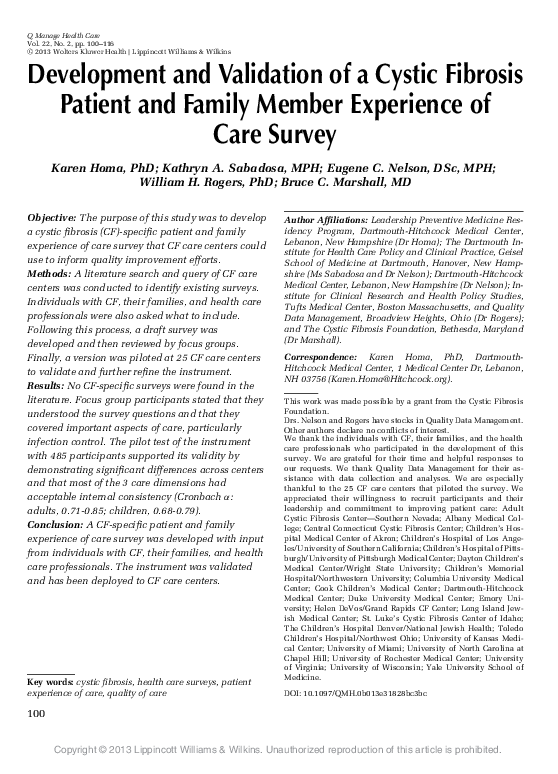 (PDF) Development and Validation of the Cystic Fibrosis Questionnaire ...