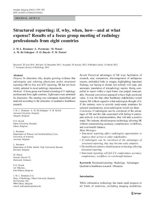 (PDF) Structured reporting: if, why, when, how-and at what expense? Results of a focus group ...