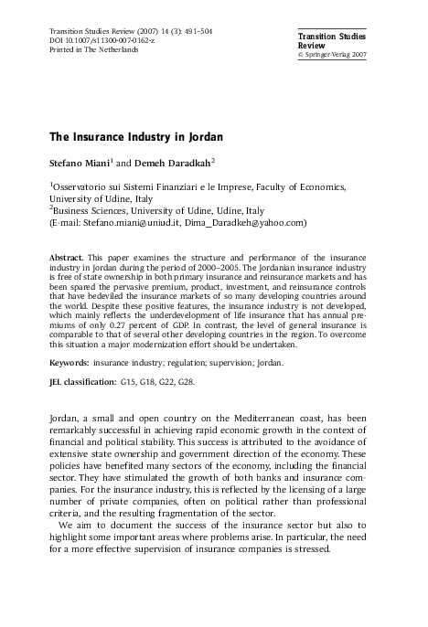 (PDF) The Insurance Industry in Jordan