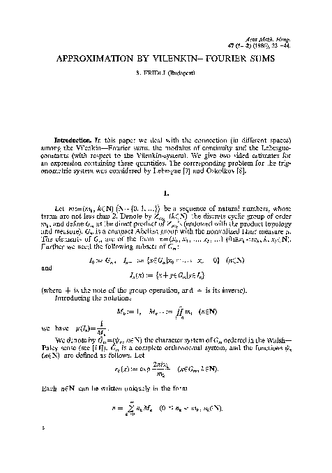 (PDF) Approximation by Vilenkin-Fourier sums