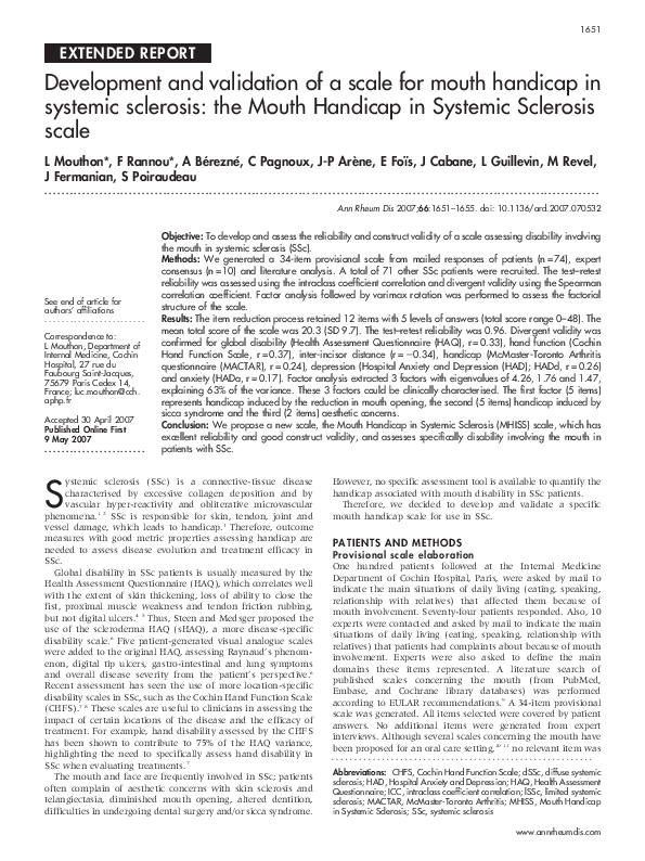 (PDF) Development and validation of a scale for mouth handicap in ...