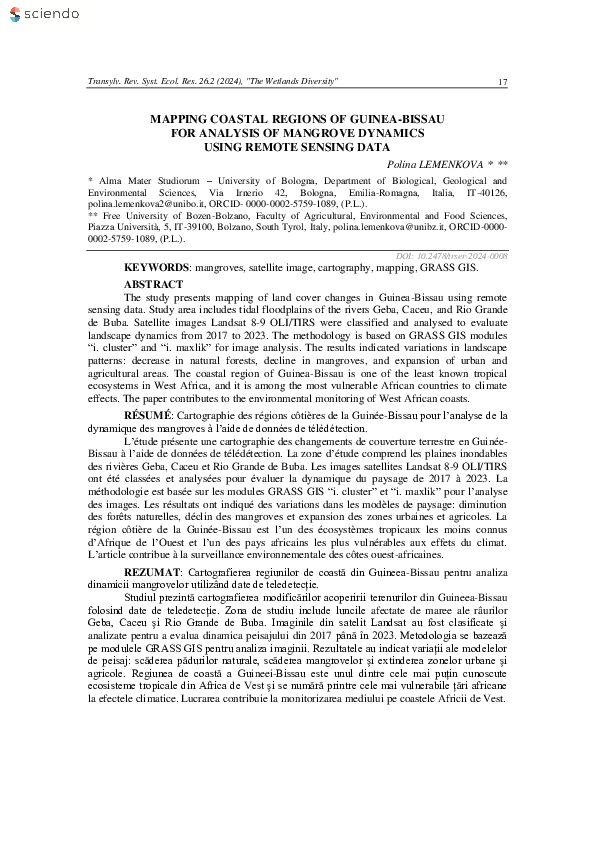 (PDF) Mapping Coastal Regions of Guinea-Bissau for Analysis of Mangrove Dynamics Using Remote ...