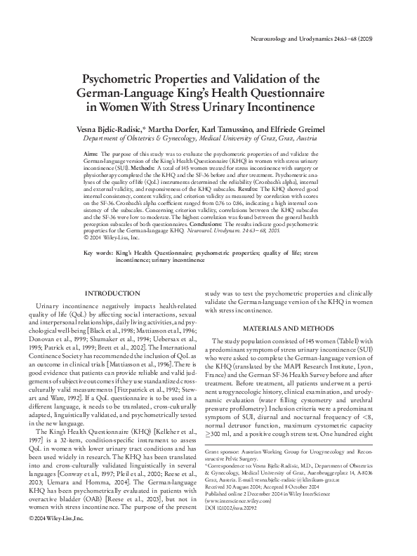 (PDF) Psychometric Properties and Validation of a German High Sensitive ...