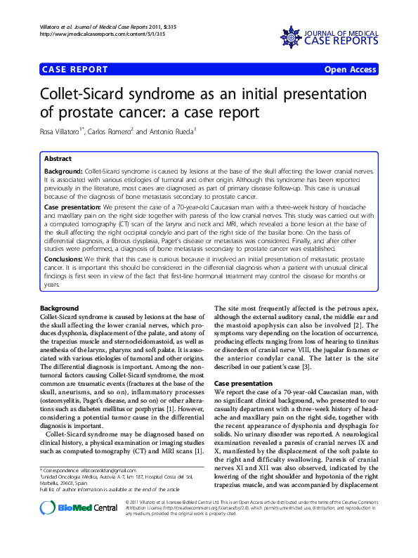 (PDF) Collet-Sicard syndrome as an initial presentation of prostate ...