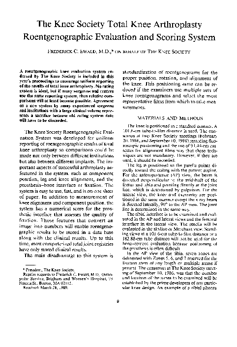 (PDF) The Knee Society Total Knee Arthroplasty Roentgenographic ...