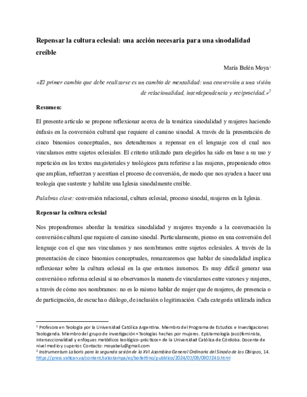 (PDF) Moya, B. Repensar la cultura eclesial. Una acción necesaria para una sinodalidad creíble
