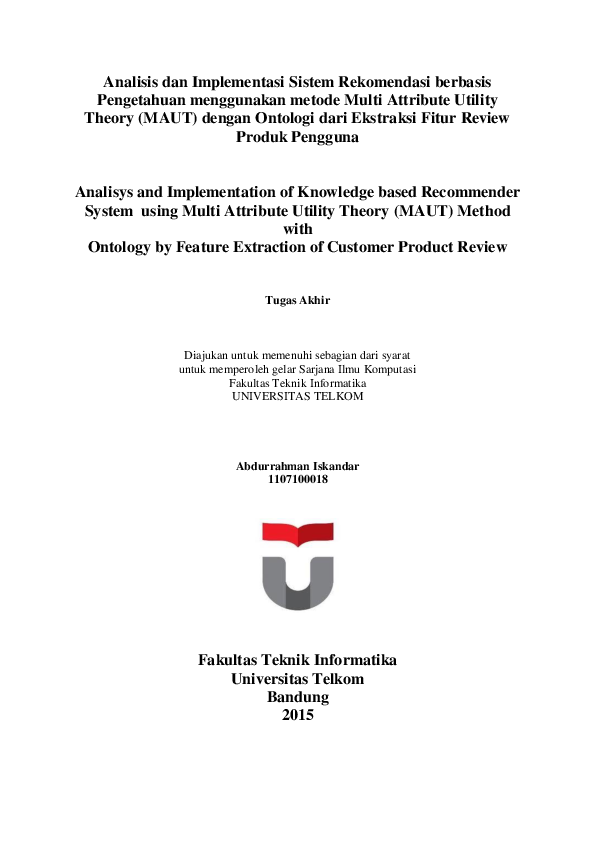 (PDF) Analisis dan Implementasi Sistem Rekomendasi berbasis Pengetahuan menggunakan metode Multi ...