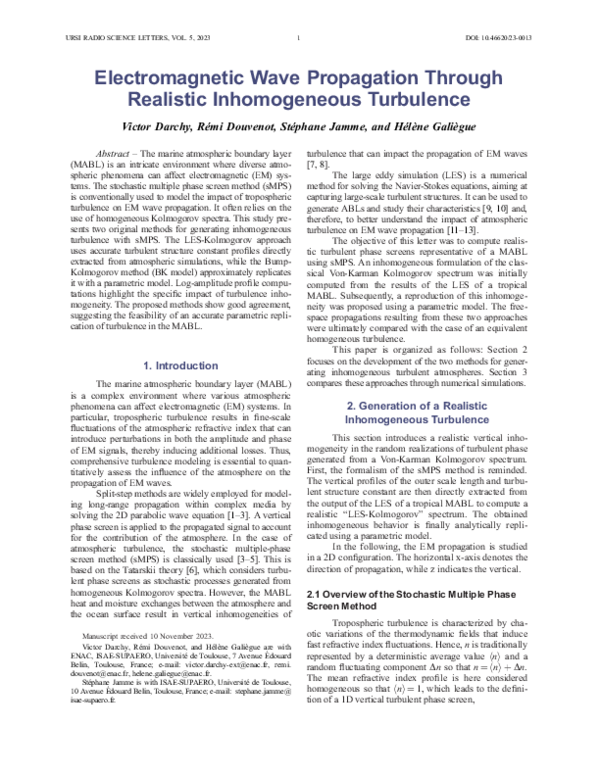 (PDF) Electromagnetic Wave Propagation Through Realistic Inhomogeneous Turbulence