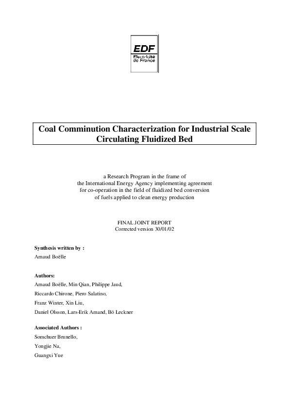 (PDF) Coal Comminution Characterization for Industrial Scale Circulating Fluidized Bed