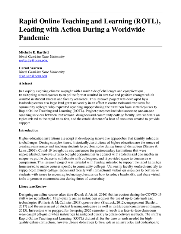 (PDF) Rapid Online Teaching and Learning (ROTL), Leading with Action ...