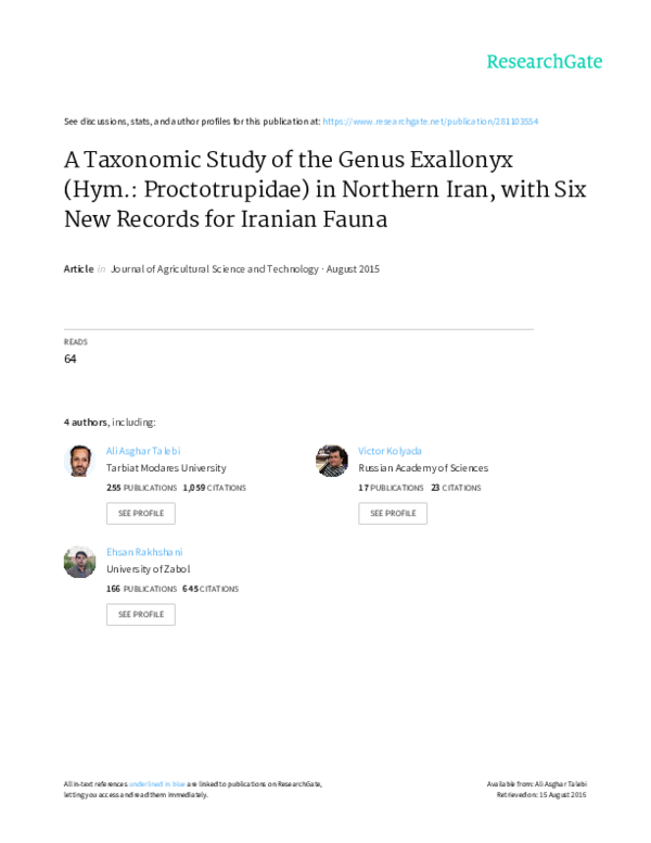 (PDF) New Exallonyx Species Records from Northern Iran
