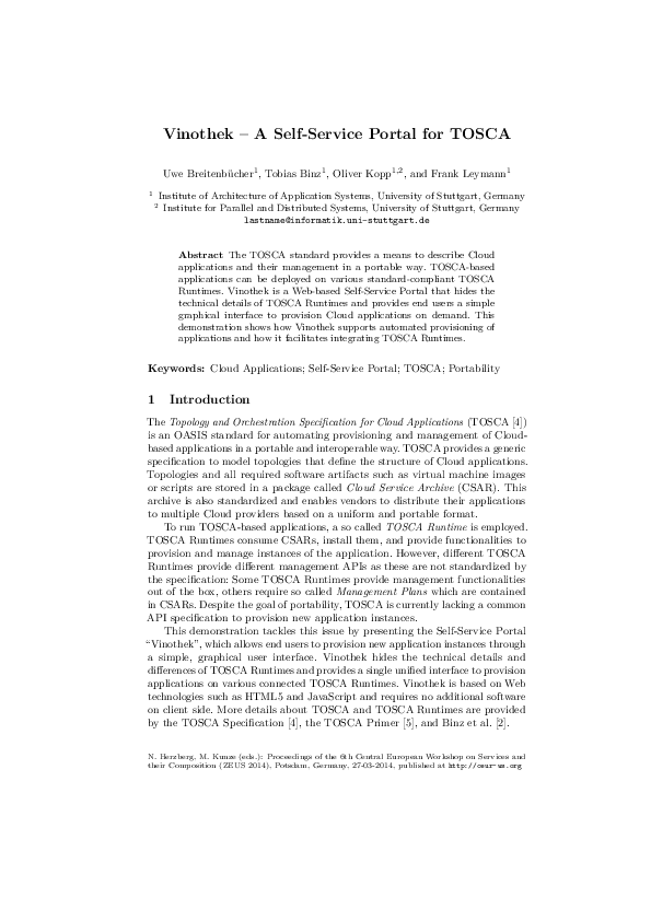 (PDF) Vinothek - A Self-Service Portal for TOSCA