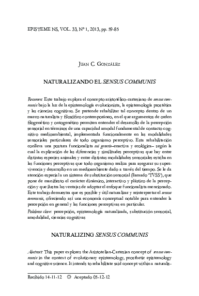 (PDF) Naturalizando el sensus communis