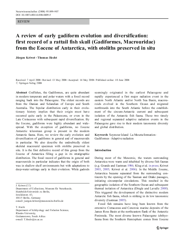 (PDF) A review of early gadiform evolution and diversification: first ...