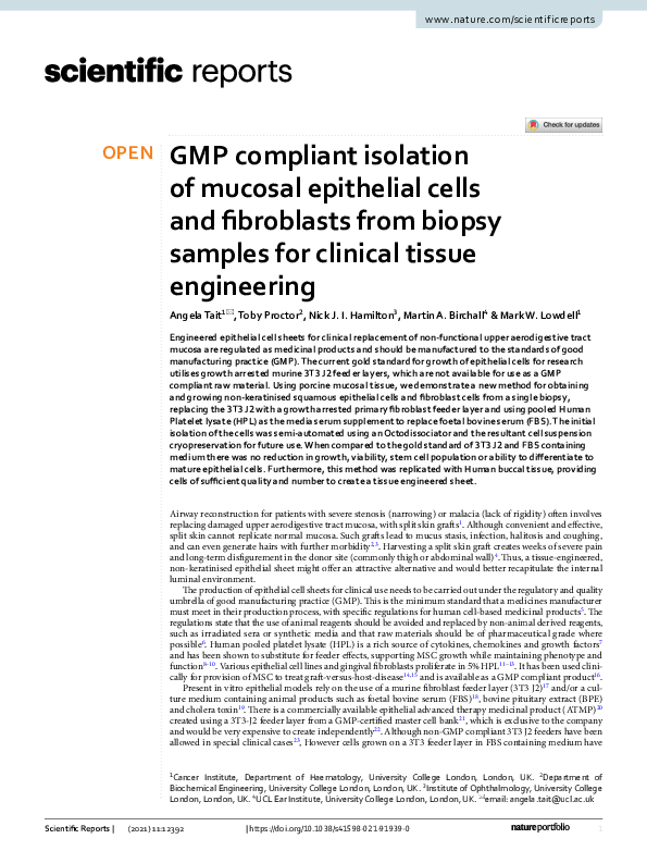 (PDF) GMP compliant isolation of mucosal epithelial cells and ...