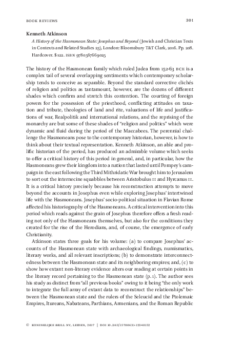(PDF) A History of the Hasmonean State: Josephus and Beyond , written ...