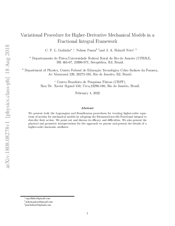 (PDF) Variational Procedure for Higher-Derivative Mechanical Models in a Fractional Integral ...