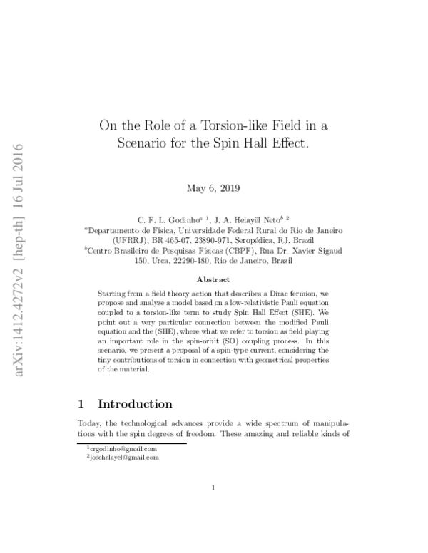 (PDF) On the role of a torsion‐like field in a scenario for the Spin ...