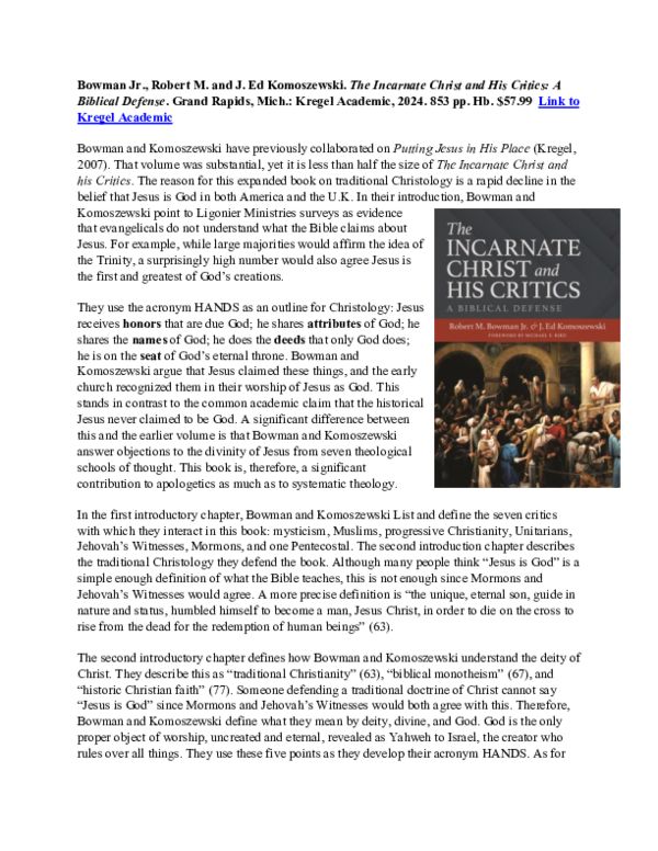 (PDF) Robert M. Bowman Jr. and J. Ed Komoszewski. The Incarnate Christ ...
