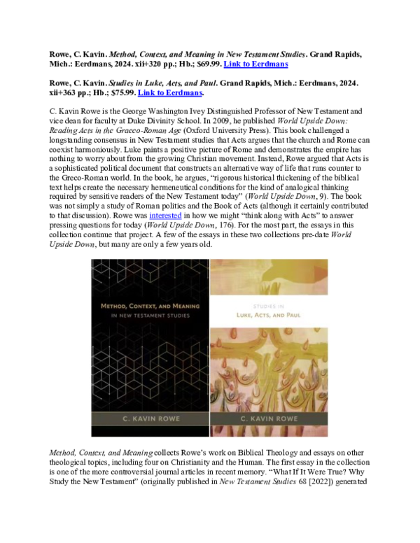 (PDF) Rowe, C. Kavin. Method, Context, and Meaning in New Testament ...