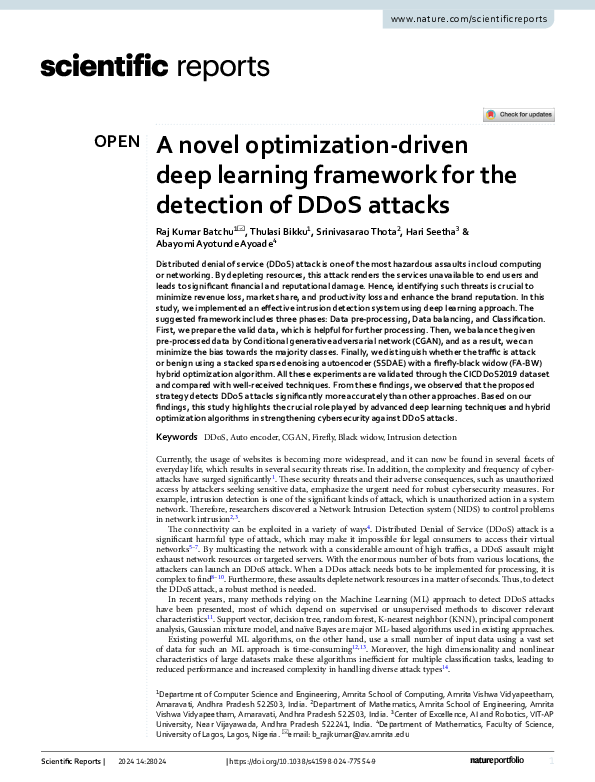 (PDF) A novel optimization-driven deep learning framework for the detection of DDoS attacks