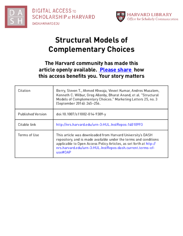 (PDF) Structural models of complementary choices | Michael Hanemann - Academia.edu