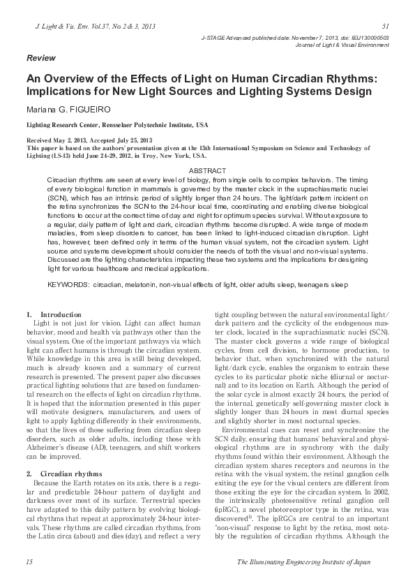 (PDF) An Overview of the Effects of Light on Human Circadian Rhythms ...
