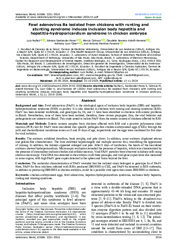 (PDF) Fowl adenovirus 8a isolated from chickens with runting and ...