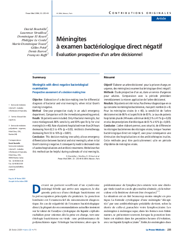 (PDF) Méningites à examen bactériologique direct négatif