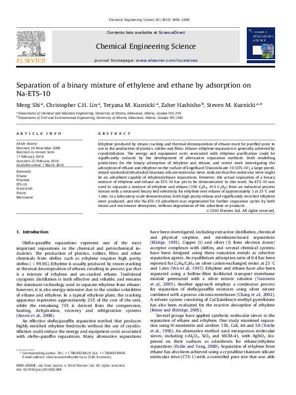 (PDF) Separation of a binary mixture of ethylene and ethane by ...