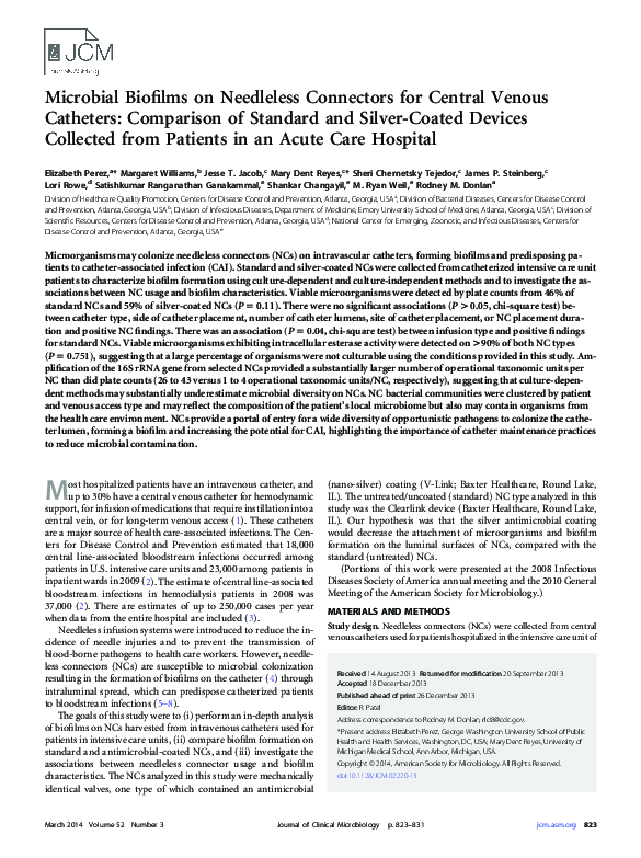 (PDF) Microbial Biofilms on Needleless Connectors for Central Venous Catheters: Comparison of ...