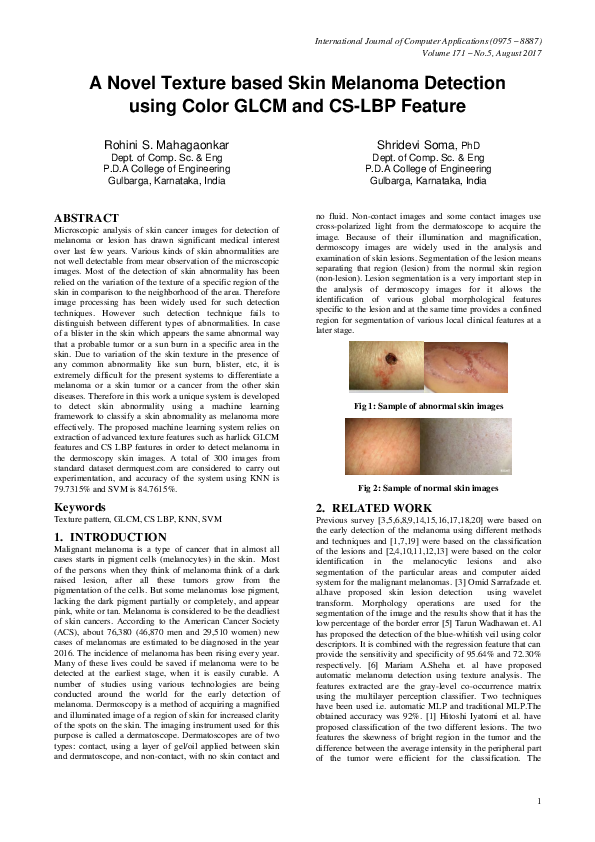 (PDF) A Novel Texture based Skin Melanoma Detection using Color GLCM ...