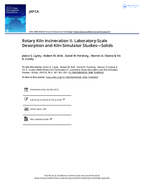 (PDF) Rotary Kiln Incineration II. Laboratory-Scale Desorption and Kiln ...
