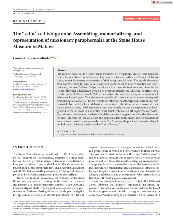 (PDF) The 'saint' of Livingstonia: Assembling, memorializing, and ...