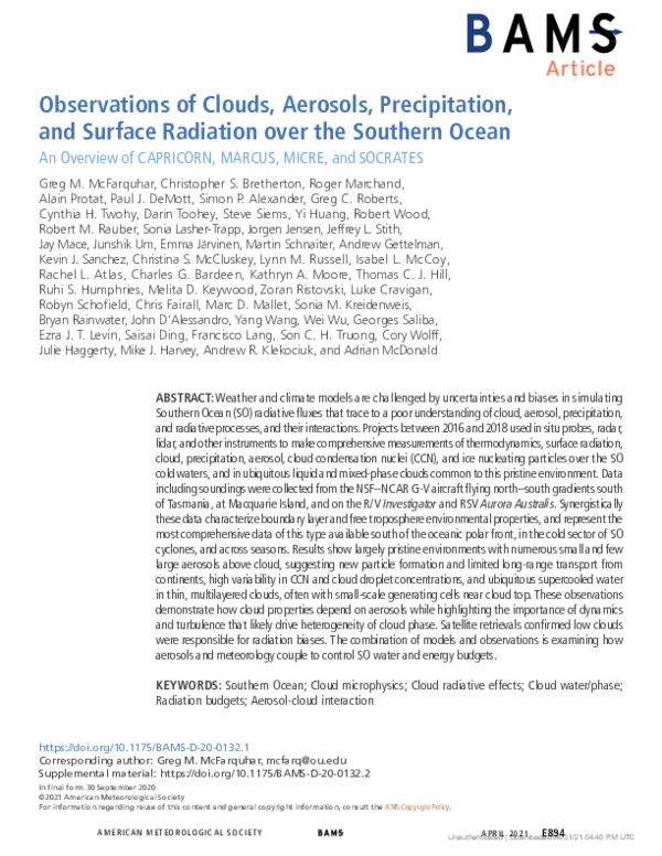 (PDF) Observations of Clouds, Aerosols, Precipitation, and Surface ...