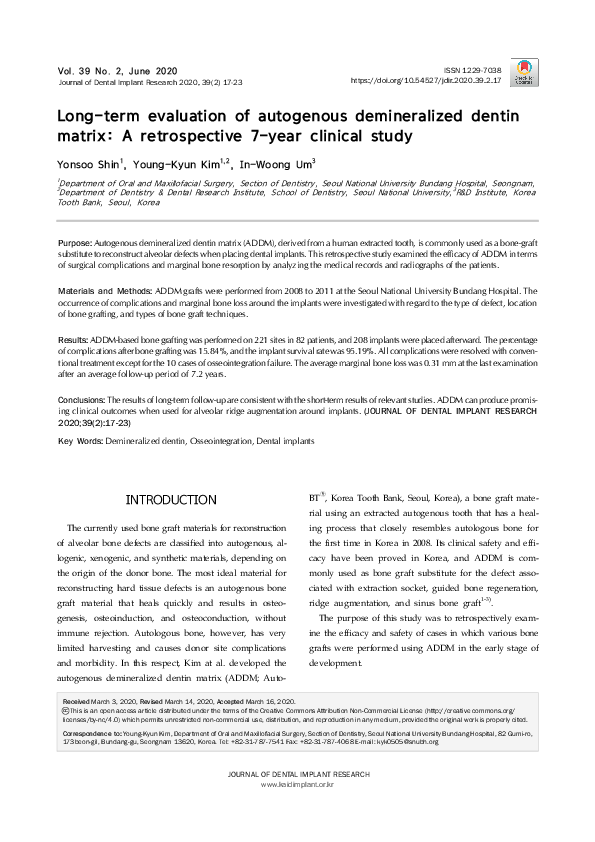 (PDF) Long-Term Evaluation of Autogenous Demineralized Dentin Matrix: A ...