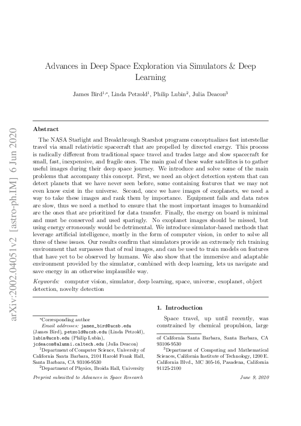 (PDF) Advances in deep space exploration via simulators & deep learning