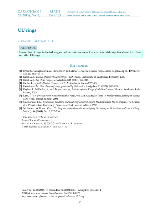 (PDF) UU rings | Grigore Calugareanu - Academia.edu