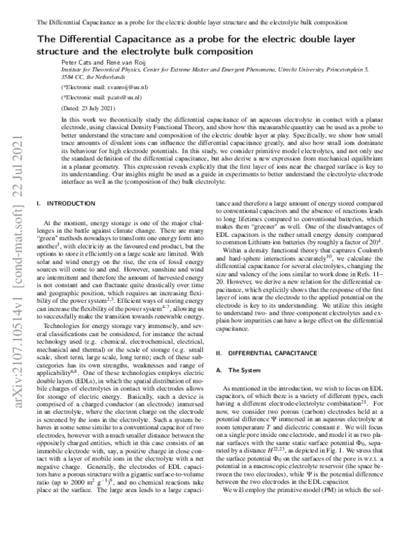 (PDF) The differential capacitance as a probe for the electric double ...