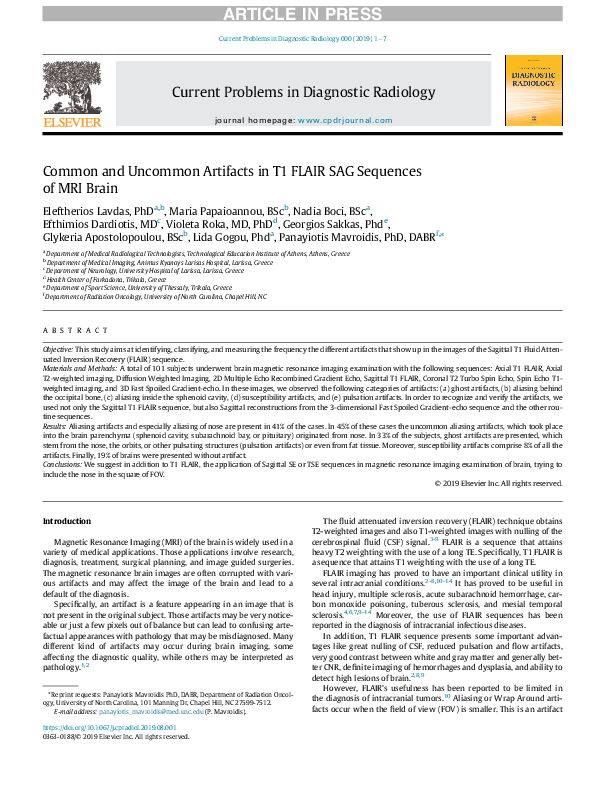 (PDF) Common and uncommon artifacts in T1 FLAIR SAG sequences of MRI brain