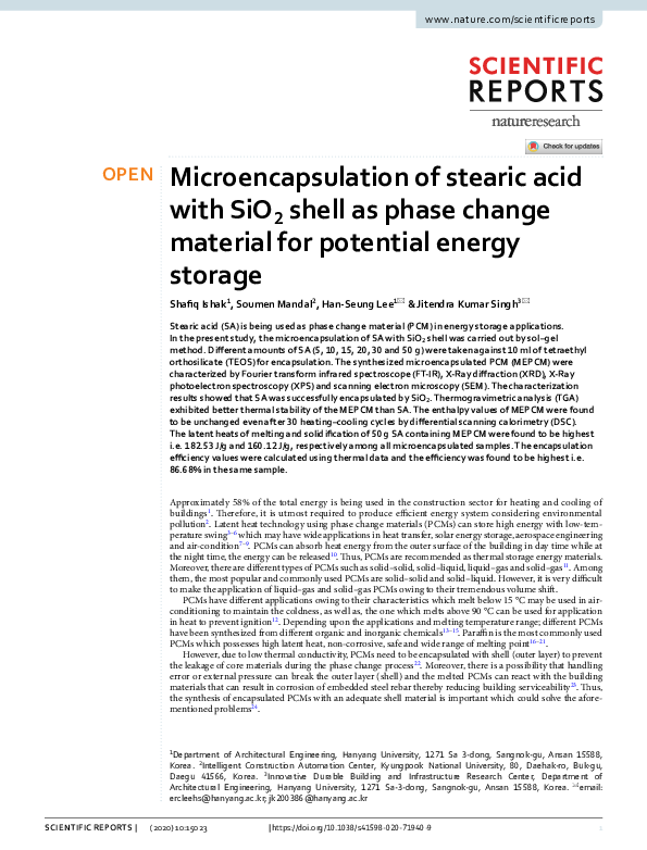 (PDF) Microencapsulation of stearic acid with SiO2 shell as phase ...