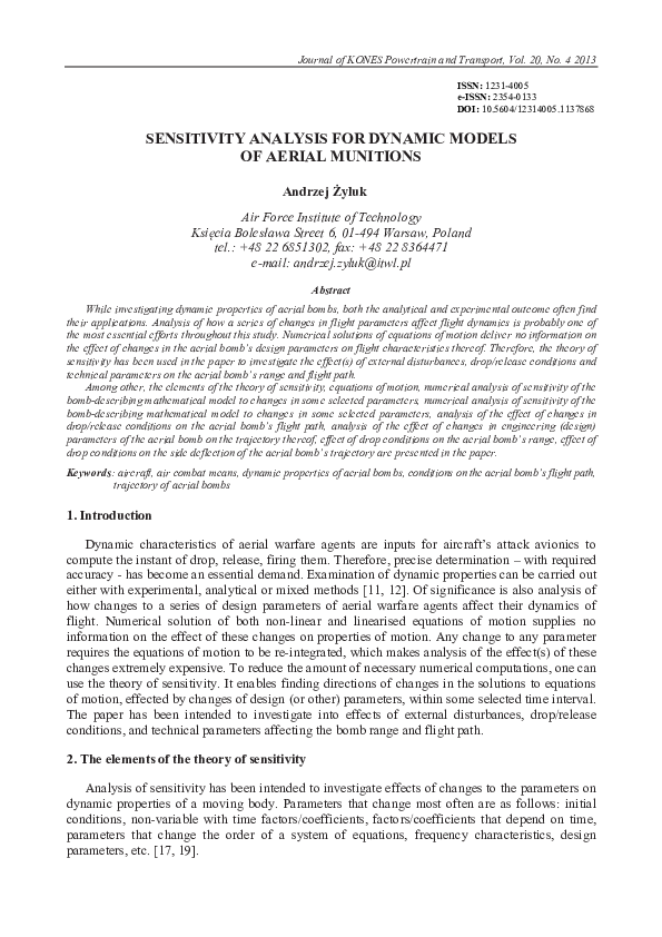 (PDF) Sensitivity Analysis for Dynamic Models of Aerial Munitions