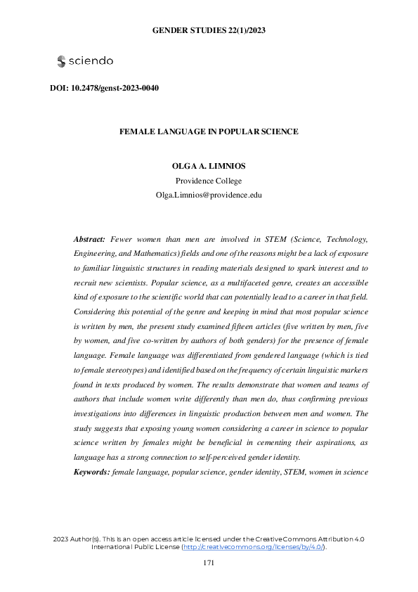 (PDF) Female Language in Popular Science