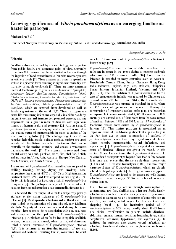 (PDF) Growing significance of Vibrio parahaemolyticus as an emerging ...