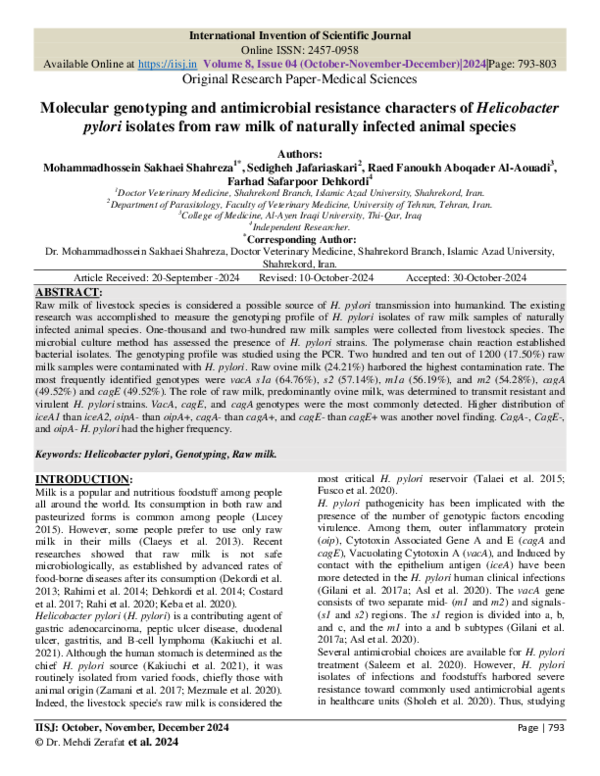 (PDF) H. pylori Genotyping and Resistance in Contaminated Raw Milk