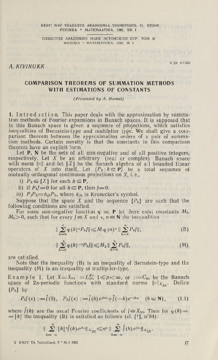 (PDF) Comparison Theorems of Summation Methods with Estimations of Constants | Andi Kivinukk ...
