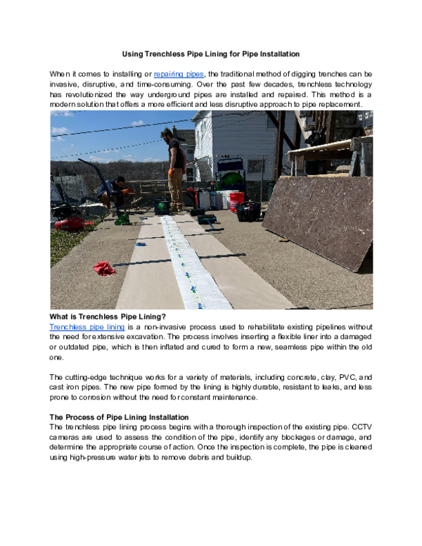(PDF) Using Trenchless Pipe Lining for Pipe Installation