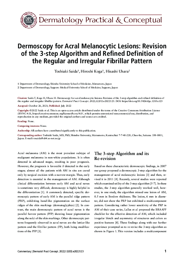 (PDF) Dermoscopy for acral melanocytic lesions: Revision of the 3-step ...